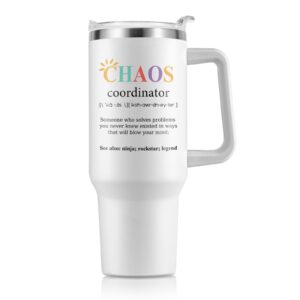 nowwish christmas gifts for women boss coworker teacher friend - chaos coordinator tumbler - birthday, funny gifts for women, 40oz white