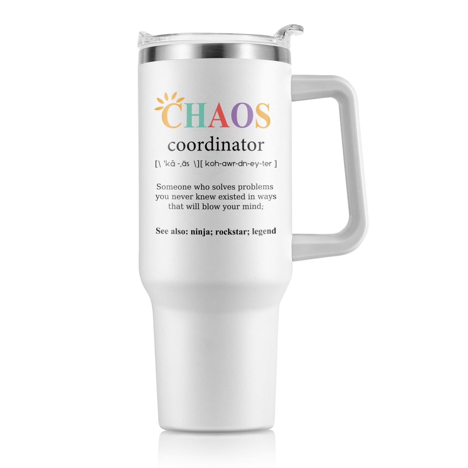 NOWWISH Christmas Gifts for Women Boss Coworker Teacher Friend - Chaos Coordinator Tumbler - Birthday, Funny Gifts for Women, 40oz White