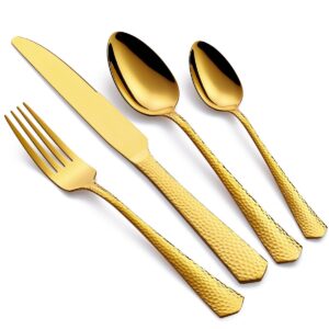 fongdanlaite 24-piece gold flatware set, stainless steel silverware set, cutlery set service for 6, spoons and forks set dishwasher safe