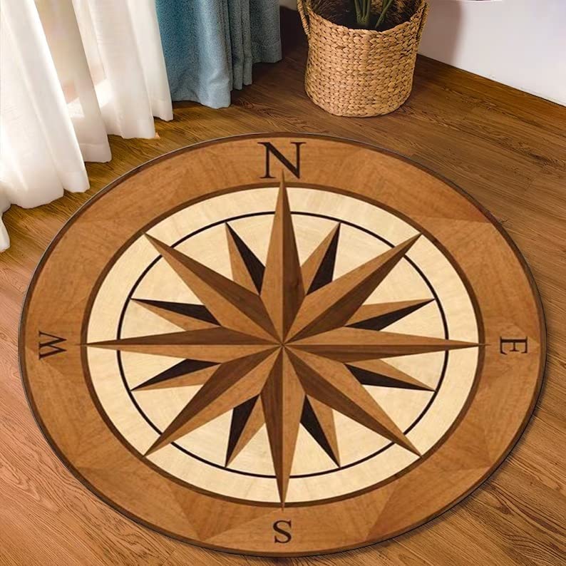 Round Compass Rug, Ethnic Circle Rug, Mandala Pattern Round, Round Decor Rug, Non Slip Rug for Living Room Bedroom, Non-Slip Rug, Floor Area Rug, Home Décor 01,Housewarming Gift, 3D Carpet, Ethnic.