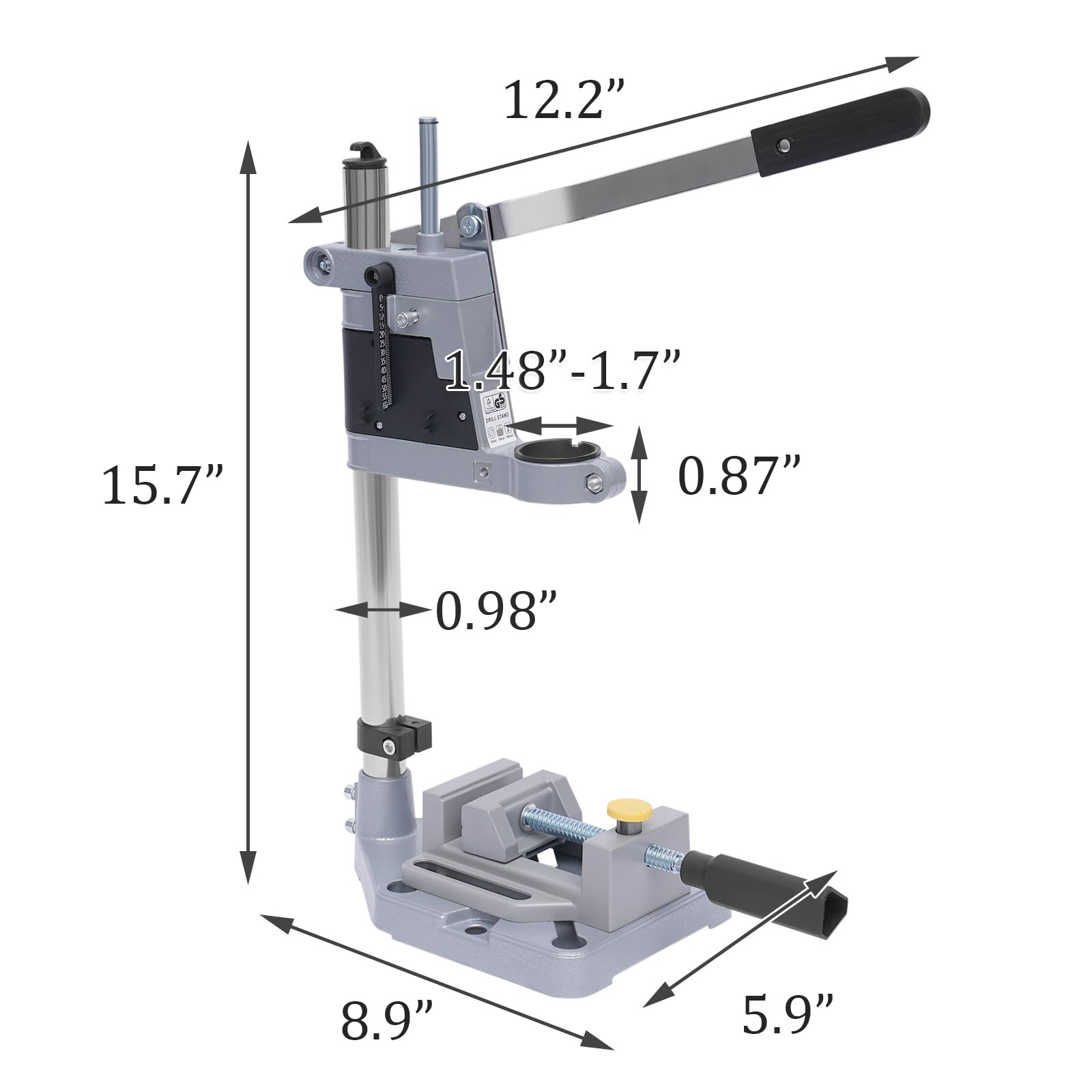 NAWESRVA High-Precision Hand Drill Press Adapter with Vise – Aluminum Alloy Stand, 8.8-Inch Base, Ergonomic Handle, Adjustable Clamp (1.4-1.6 Inch) – Secure & Stable Drilling Solution