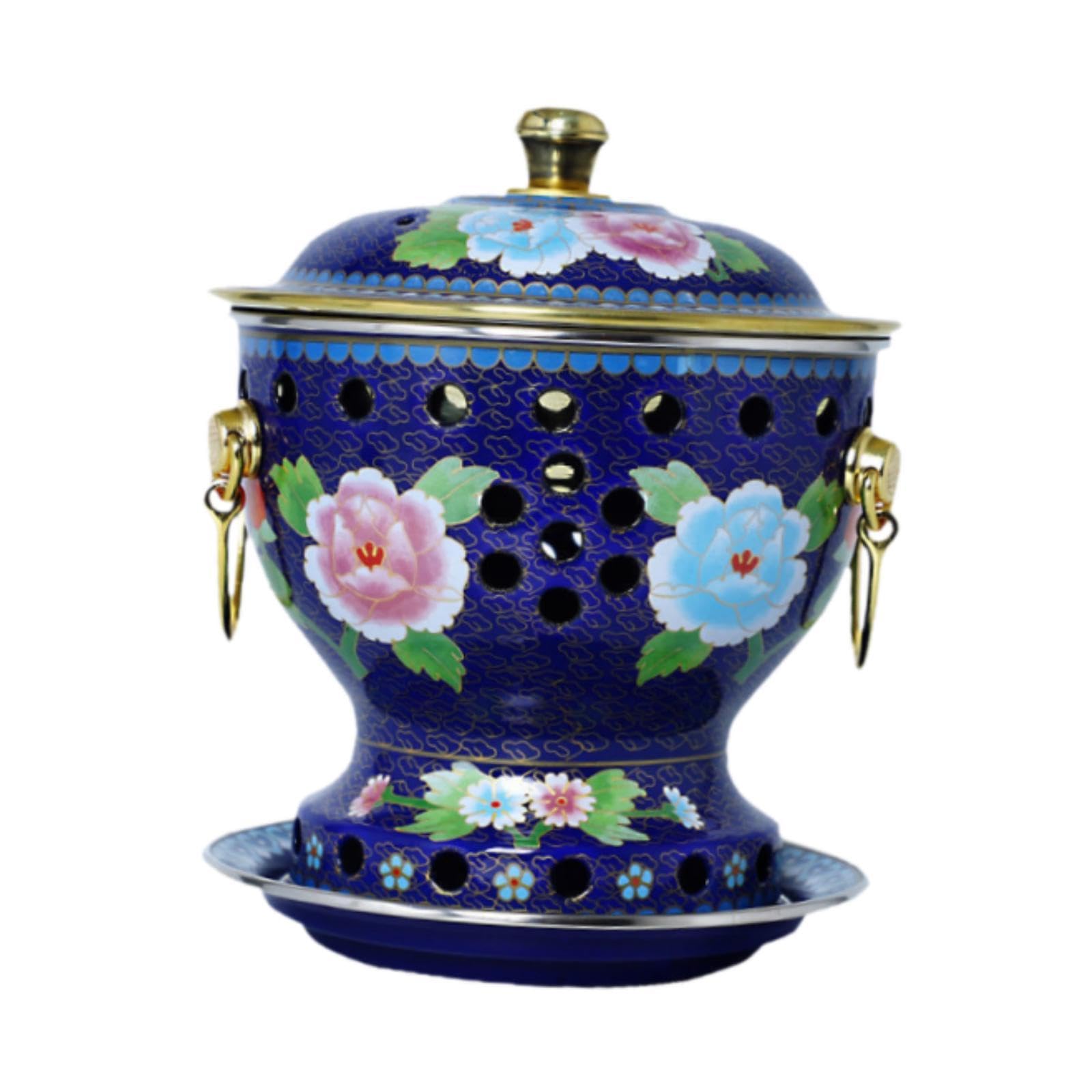 Llazsybz Enamel Pot Cloisonne Hot Pot Buffet Hot Soup Pot Copper Single Person Hotpot Sturdy Home Use Shabu Pot Old Beijing Hot Pot, blue