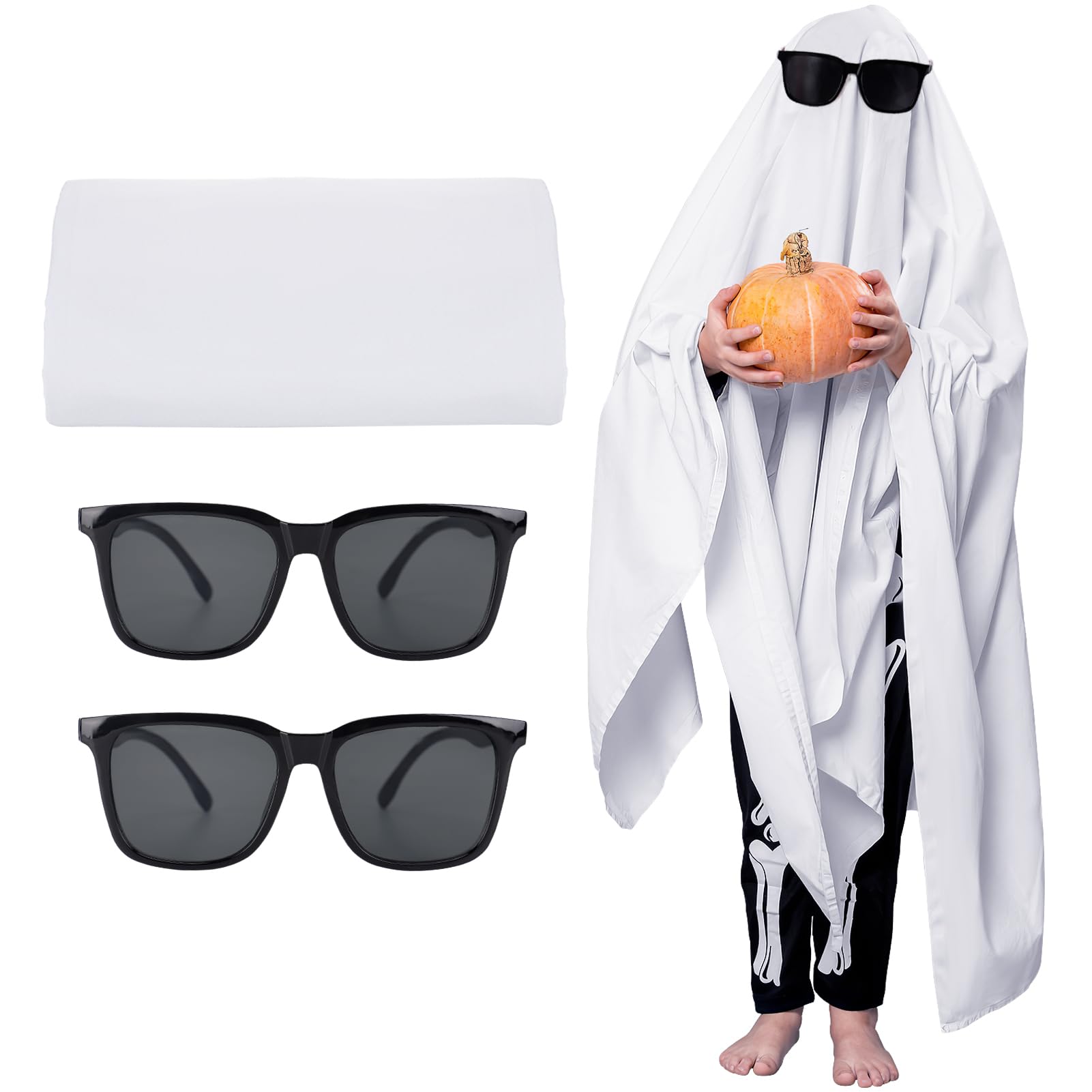 94.5''x59'' Halloween White Sheet for Ghost Costume - DIY Fabric with Sunglasses for Adult Kids Spooky Costume Hanging Ghosts Halloween Cosplay Party Outdoor Decorations