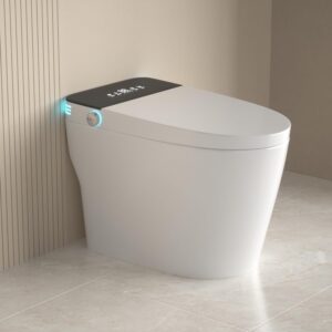 smart toilet with bidet built in, foot sensor operation, elongated tankless toilet with automatic flush, dual flush, heated bidet seat for bathrooms (tc-02 pro)