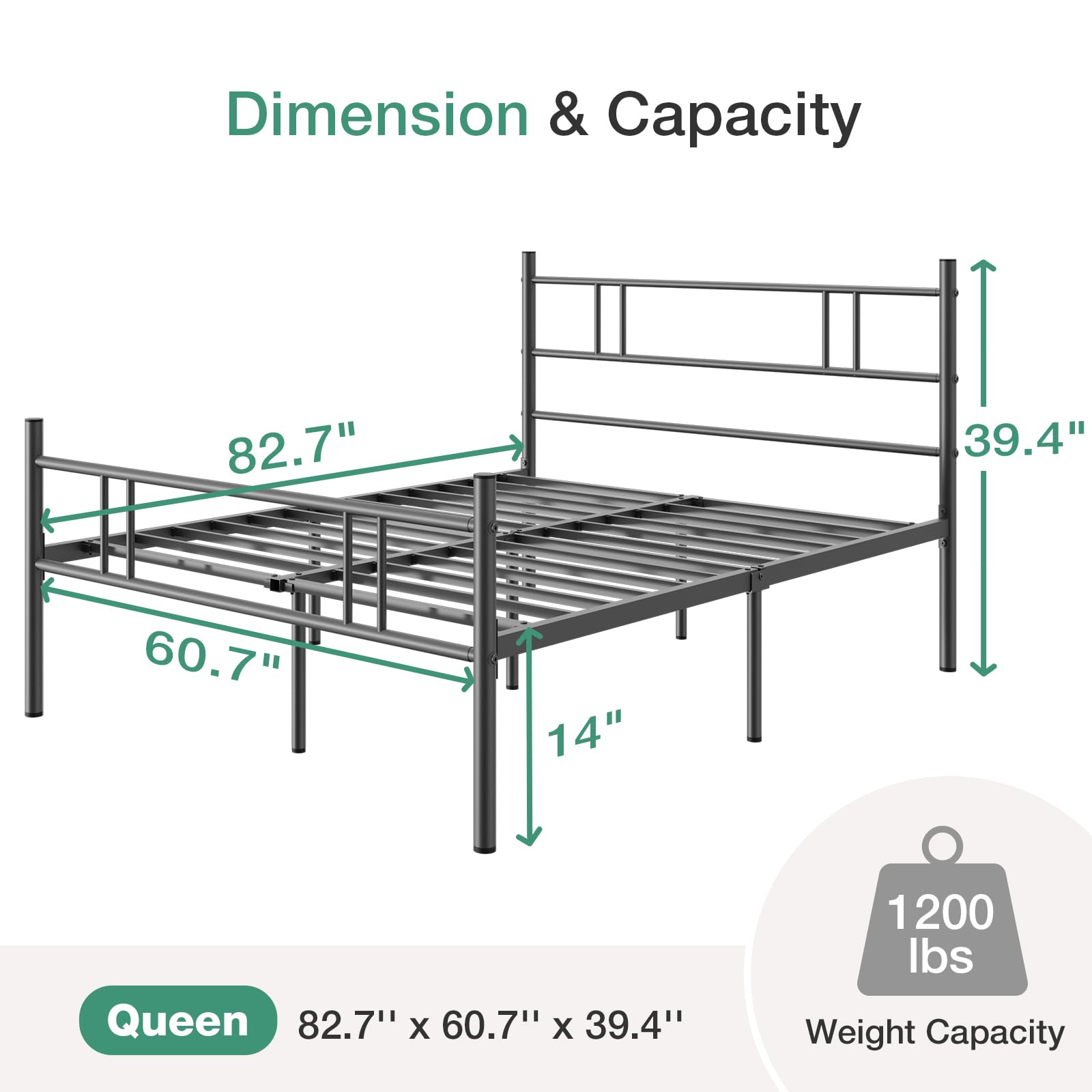 Novilla Queen Bed Frame Simplicity Style with Headboard and Footboard, 14" High Metal Platform Bed Frame for Bedroom, Guest Room, Heavy Duty Metal Slats Support, No Box Spring Needed, Easy Assembly