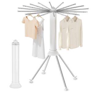 four-legged clothes drying rack foldable, portable laundry drying rack with 4 pulleys, anti-slip holes, windproof nails, outdoor collapsible drying rack clothing, aluminum indoor dry rack for clothes