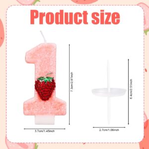 Strawberry Number 1 Candle, Cute Berry Number One Candle Strawberry Theme Cake Topper Decor Supplies for First Birthday Wedding Party Baby Shower Decoration