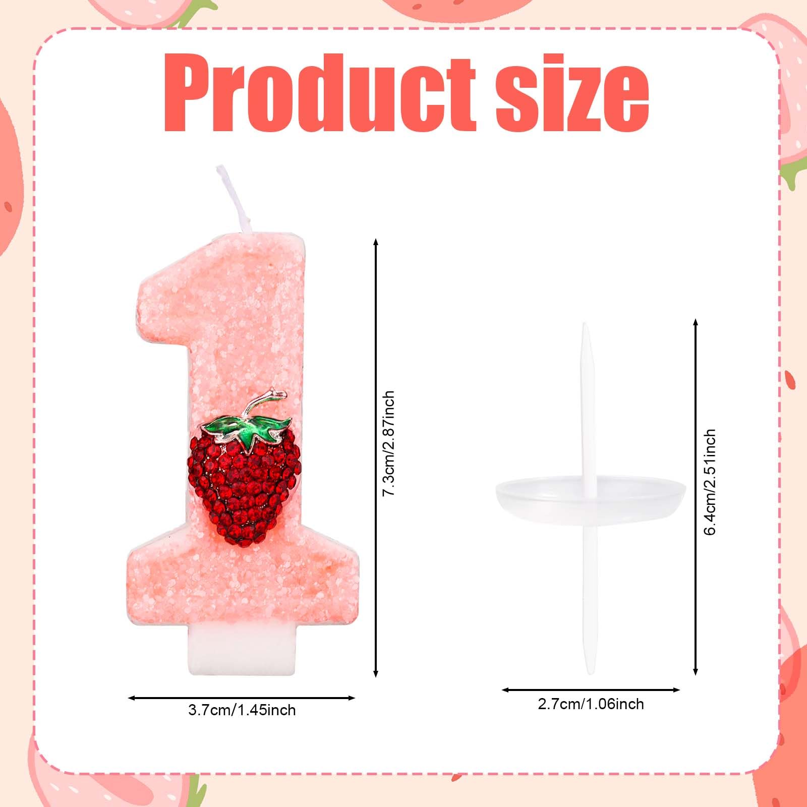 Strawberry Number 1 Candle, Cute Berry Number One Candle Strawberry Theme Cake Topper Decor Supplies for First Birthday Wedding Party Baby Shower Decoration