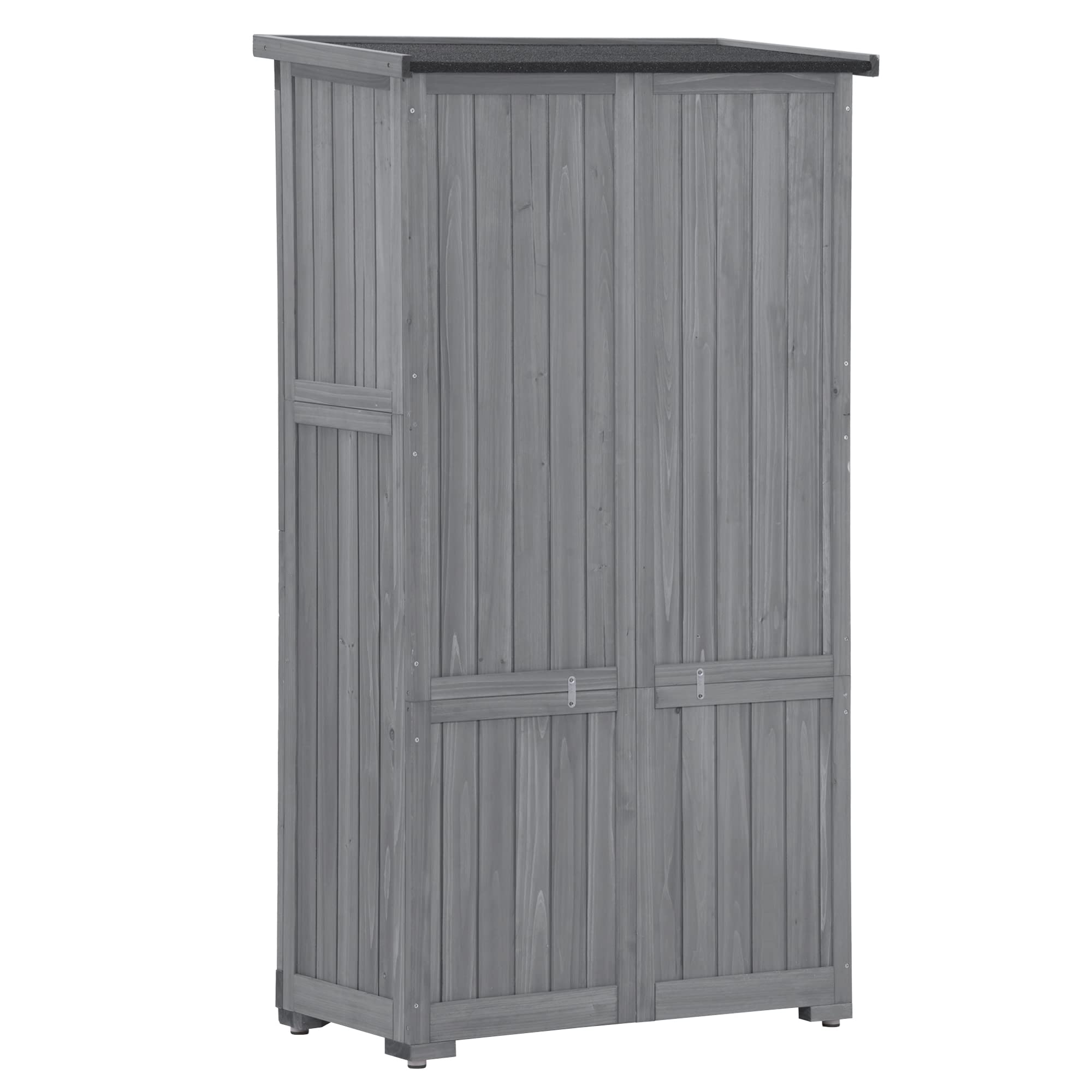 Gray Wooden Outdoor Organizer Lockable Cabinet 3-Tier Storage Solution Ideal Patio Storage Weatherproof Fir Wood Shutter Design