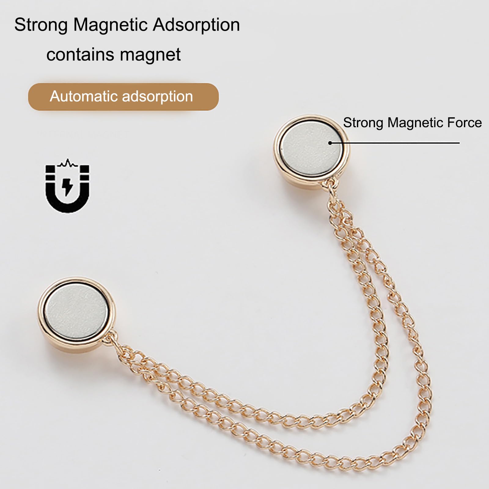 HOVGN Multi-Function Magnetic Clothing Clips, 4 Pack Hijab Magnets with Chain, Multi-Purpose Magnetic Pinless Brooch Strength Buttons Clips, Women Clothes Hijab Pins Decorate