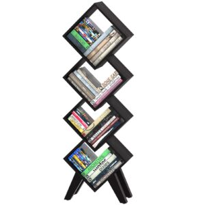 yoobure black bookshelf - small book shelf, 4-tier tall bookcases book organizer, industrial bookshelves floor standing for cds/books in small spaces, bedroom, living room, home office