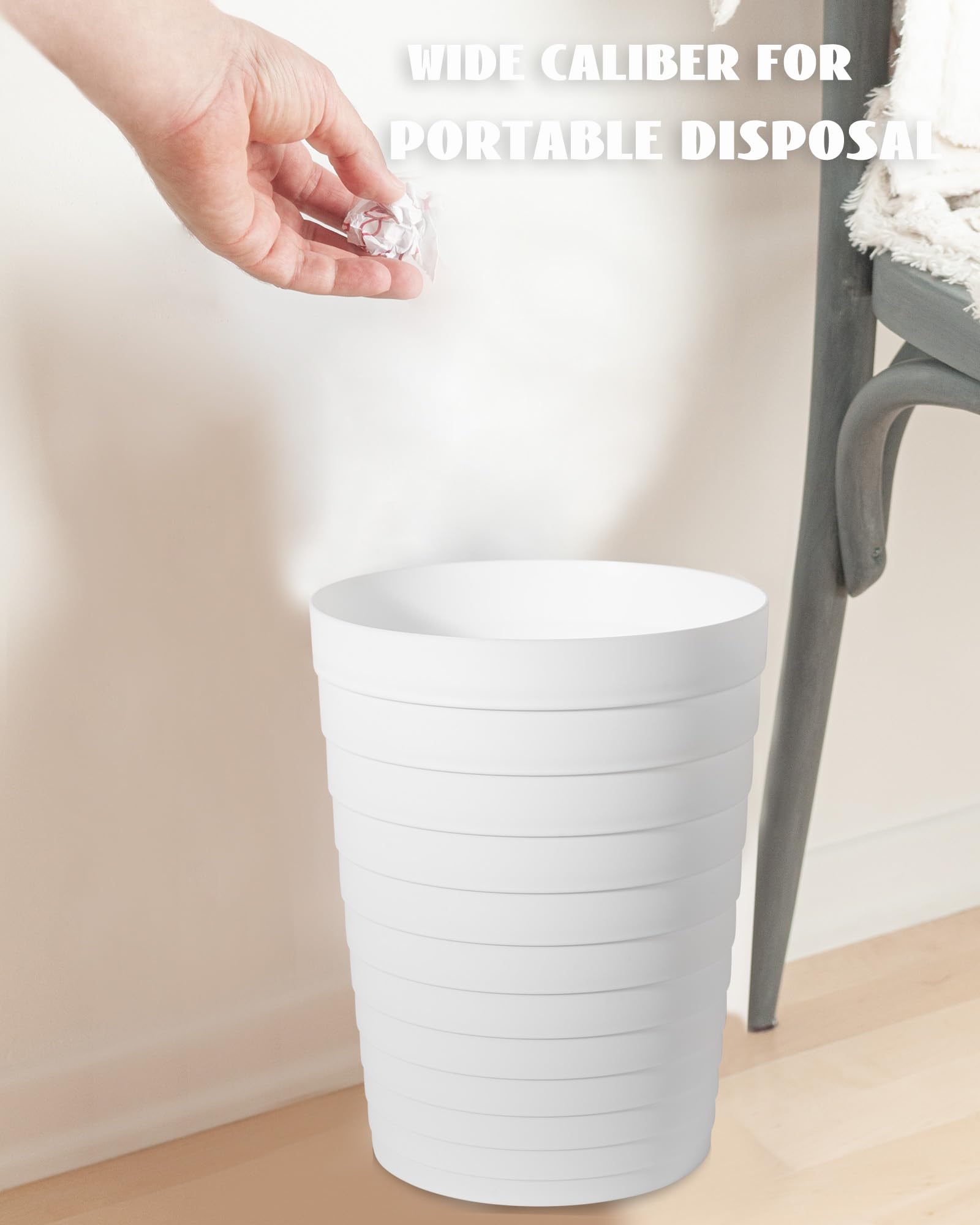 UUJOLY Small Bathroom Trash Can Wastebasket, Plastic Garbage Bin Container Basket for Bathrooms, Laundry Room, Kitchens, Offices, Kids Rooms, Dorms, White, 1.8 Gallon