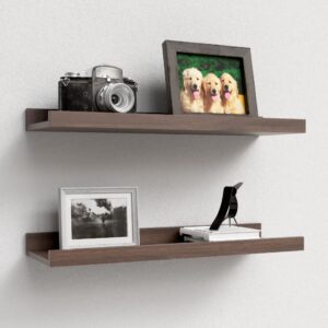 boswillon floating shelves wall mounted set of 2, farmhouse wall shelves for storage with lip, display picture ledge shelf for wall decor bedroom living room bathroom kitchen - walnut