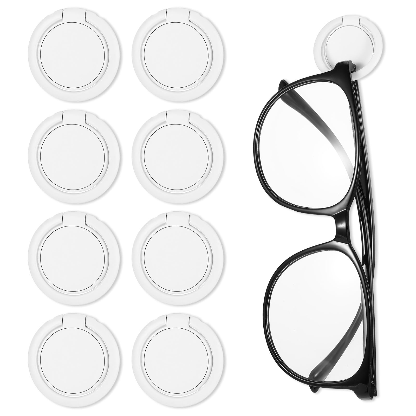 Nogeqi 8 Pcs Sunglass Holder for Wall Adhesive Glasses Organizer Glasses Holder Wall Hanging Round Sun Glasses Holder for Eyeglass Eyewear Sunglasses Display Home Decor(White)