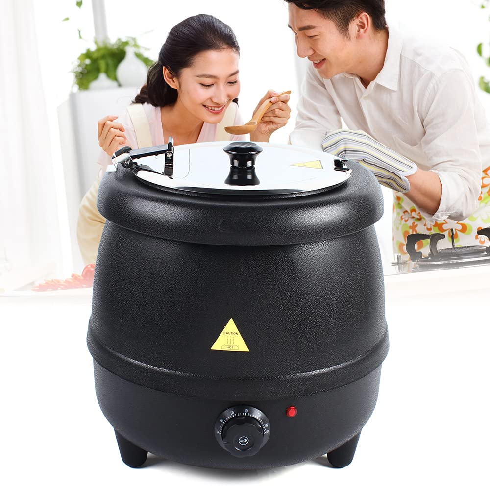 Commercial 10 Liter Black Electric Soup Kettle,Home Warmer Restaurant Stock Pot,Electric Soup Kettle with Detachable Lid 13.78 * 14.17in