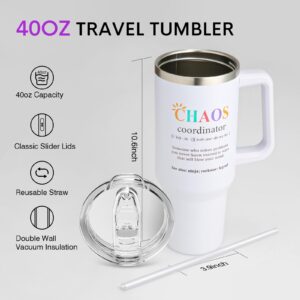 NOWWISH Christmas Gifts for Women Boss Coworker Teacher Friend - Chaos Coordinator Tumbler - Birthday, Funny Gifts for Women, 40oz White