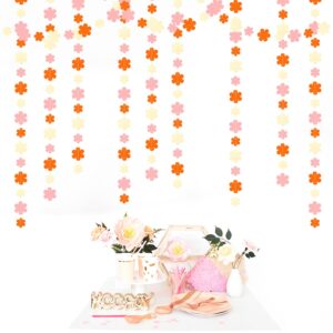 Orange-Pink Fall Party-Decorations Streamers-Garland - 52ft Boho Flower Hanging Paper Banner, Groovy Birthday Baby Bridal Shower Bachelorette Wedding Engagement Decor Hugfond