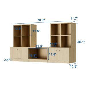 Cozy Castle Combination Book Shelf, 3-Piece Bookcase Set with 8 Cubes and 4 Doors, Large Cube Storage Bookshelf for Living Room, Playroom and Classroom, Oak