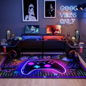 gamer rug for boys room: game room decor, 59''x 39'' gaming rugs with game controller and designs, non-slip, fade resistant, easy clean area rugs for playroom, bedroom carpet for teens, gifts for boys