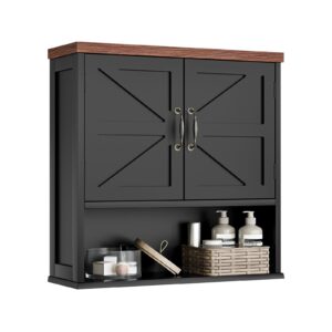 smuxee farmhouse bathroom cabinet wall mounted, black bathroom medicine cabinet with adjustable shelf, bathroom cabinet for bathroom, living room, laundry room