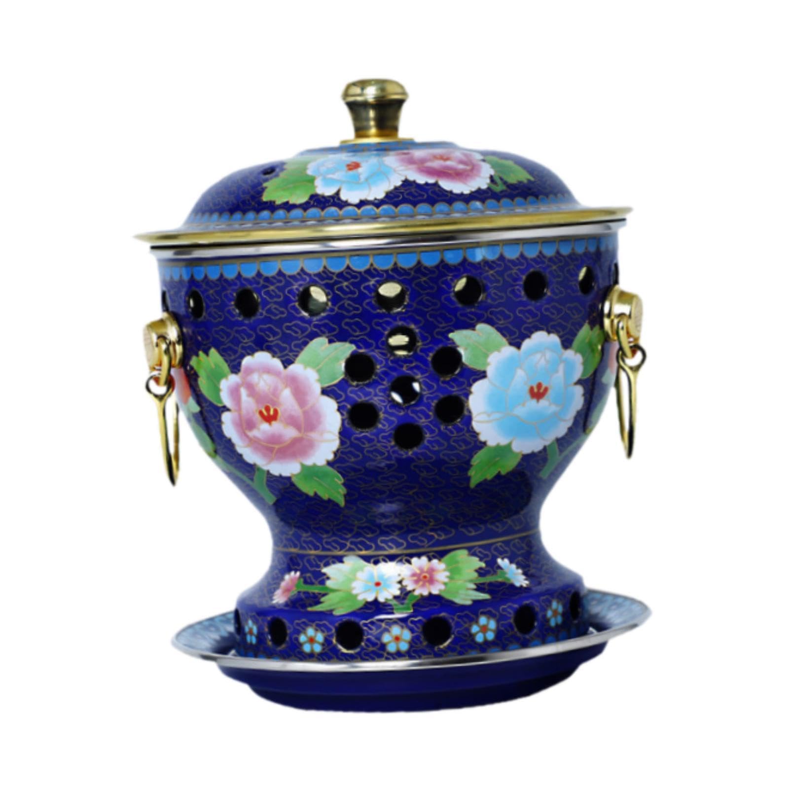 Llazsybz Enamel Pot Cloisonne Hot Pot Buffet Hot Soup Pot Copper Single Person Hotpot Sturdy Home Use Shabu Pot Old Beijing Hot Pot, blue