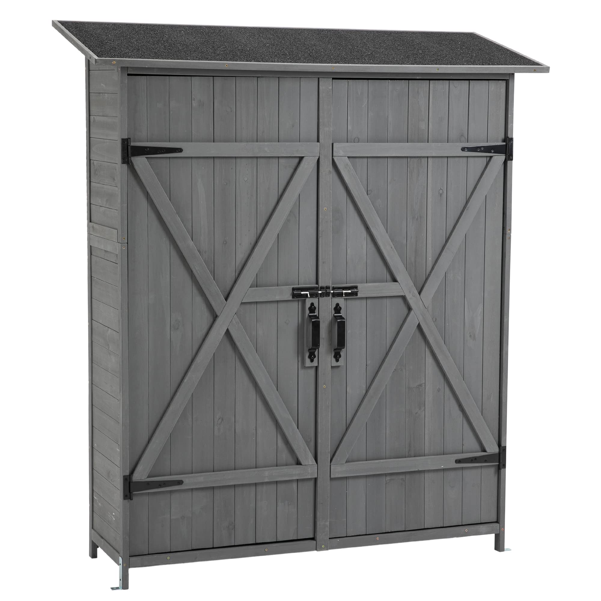 Elegant Wooden Garden Shed, Lockable Door, Detachable Shelves, Pitch Roof Design, 56" L x 19.5" W x 64" H Outdoor Storage Solution, Aqua Grey