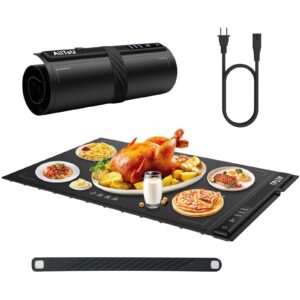 electric warming tray - full surface heating,rollable & portable,premium silicone nano-material,auto shut-off -versatile food warmer for gatherings,parties,everyday use (black heating wire)