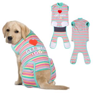 greenjoy get-well-soon dog surgery recovery suit - soft breathable dog onesie post spay,neuter,e-collar & cone alternative dog bodysuit for small, medium, large dogs (green stripes, xl)