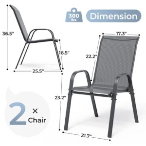 Patio Chairs Outdoor Dining Chairs Set of 2, Stackable All Weather Dining Chairs Set, Textilene Heavy Duty Patio Furniture Chair with Curved Back Bar & Rustproof Steel Frame for Deck, Garden, Pool