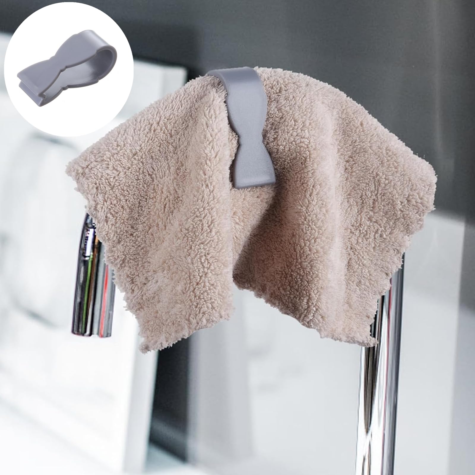 Towel Clips for Kitchen, 6 Pack Kitchen Towel Holder Dish Towel Holder Keeps Towel from Falling, Suitable for Kitchen, Oven Handle, Bathroom Towel Rack, Dishwasher, Gray