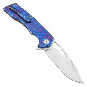 KANSEPT Kryo Pocket Knife 8.08in Folding Knives with 3.58in Satin CPM S35VN Drop Point Blade and Timascus Handle for Outdoor, Tactical, Hinking EDC K1001M2