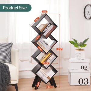 Yoobure Black Bookshelf - Small Book Shelf, 4-Tier Tall Bookcases Book Organizer, Industrial Bookshelves Floor Standing for CDs/Books in Small Spaces, Bedroom, Living Room, Home Office