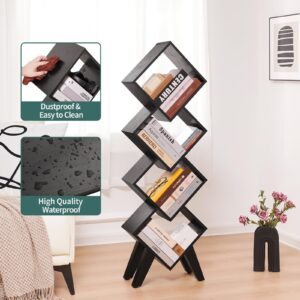 Yoobure Black Bookshelf - Small Book Shelf, 4-Tier Tall Bookcases Book Organizer, Industrial Bookshelves Floor Standing for CDs/Books in Small Spaces, Bedroom, Living Room, Home Office