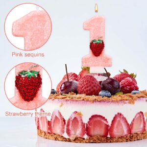 Strawberry Number 1 Candle, Cute Berry Number One Candle Strawberry Theme Cake Topper Decor Supplies for First Birthday Wedding Party Baby Shower Decoration