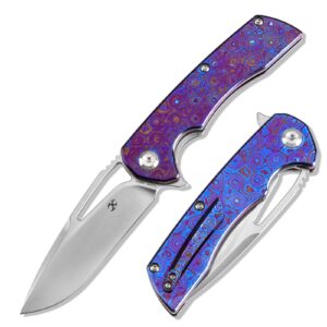 kansept kryo pocket knife 8.08in folding knives with 3.58in satin cpm s35vn drop point blade and timascus handle for outdoor, tactical, hinking edc k1001m2