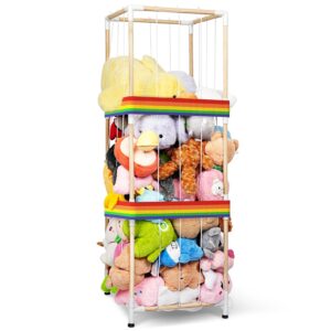 stuffed animal toy storage organizer,large wooden stuffed animals zoo holder, space save vertical stuffed animals storage with adjustable feets,kids toy organizer for nursery playroom bedroom kidroom