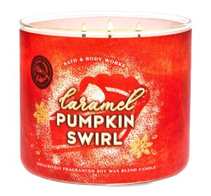 caramel pumpkin swirl candle - caramel w/brown sugar and cinnamon + creamy vanilla - bath and body 3 wick pumpkin caramel swirl scented candle for fall - 14.5 ounces - fall candles, 2024.