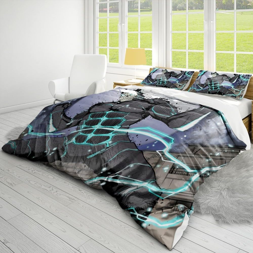 enttgo Monster No.8 Duvet Cover Set 3 PCs Microfiber Bedding Set Zipper Closure Comforter Not Included (1 Duvet Cover+2 Pillow Shams) All Season Use (06,Twin-68x86in+20x30in*2)