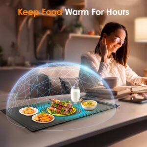 Electric Warming Tray - Full Surface Heating,Rollable & Portable,Premium Silicone Nano-Material,Auto Shut-Off -Versatile Food Warmer for Gatherings,Parties,Everyday Use (Black Heating Wire)