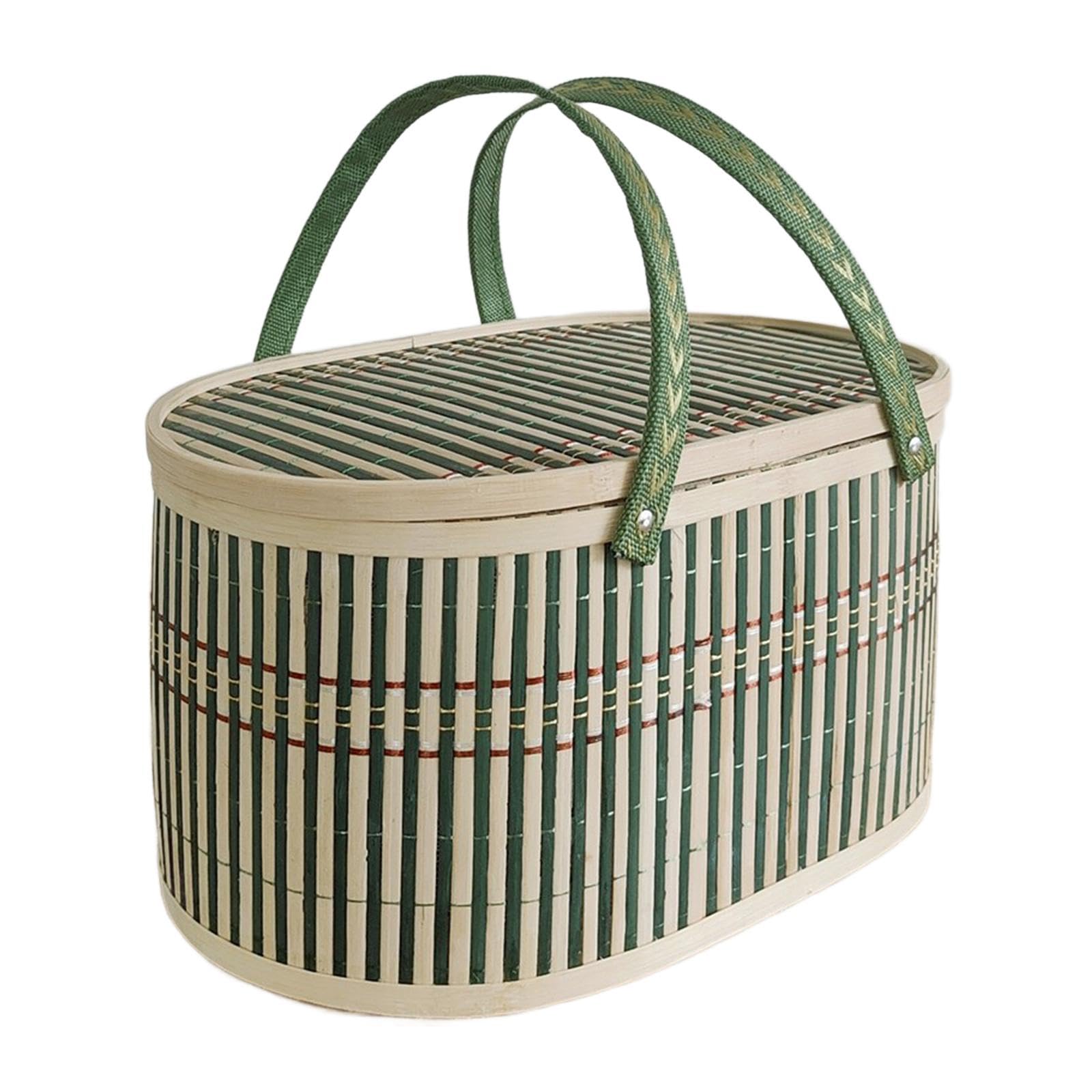 Handcrafted Bamboo Storage Basket with Cover for Organizing and Gifting, Solid Lid