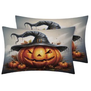 Pumpkin Lantern Duvet Cover King Size, Halloween Jack-O'-Lantern Pattern Bedding Set 3 Piece for Bedroom Decor, Witch Hat Funny Duvet Cover & 2 Pillow Shams, with Zipper & Ties, Super Soft Microfiber