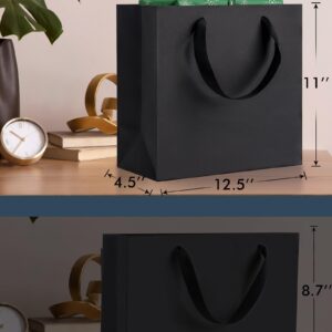 Argivean Black Gift Bags With Handles: 6pcs Large Gift Bags Bulk 12.5x4.5x11 Inch For Wedding Party Birthday Business