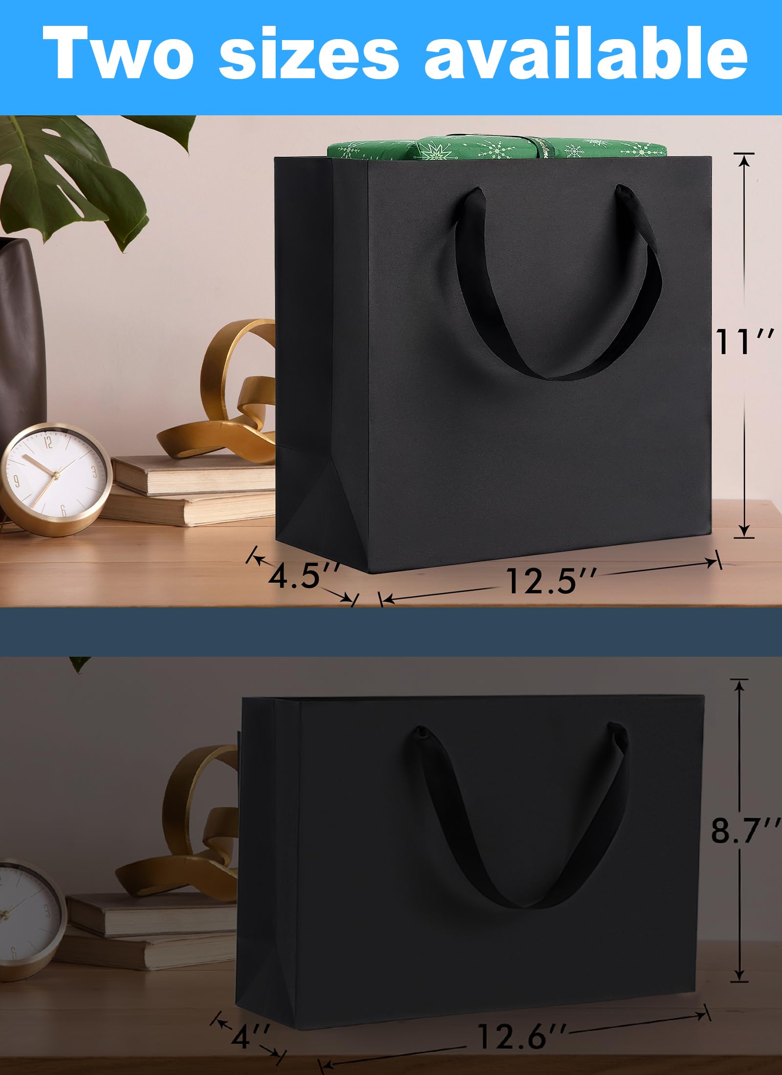 Argivean Black Gift Bags With Handles: 6pcs Large Gift Bags Bulk 12.5x4.5x11 Inch For Wedding Party Birthday Business