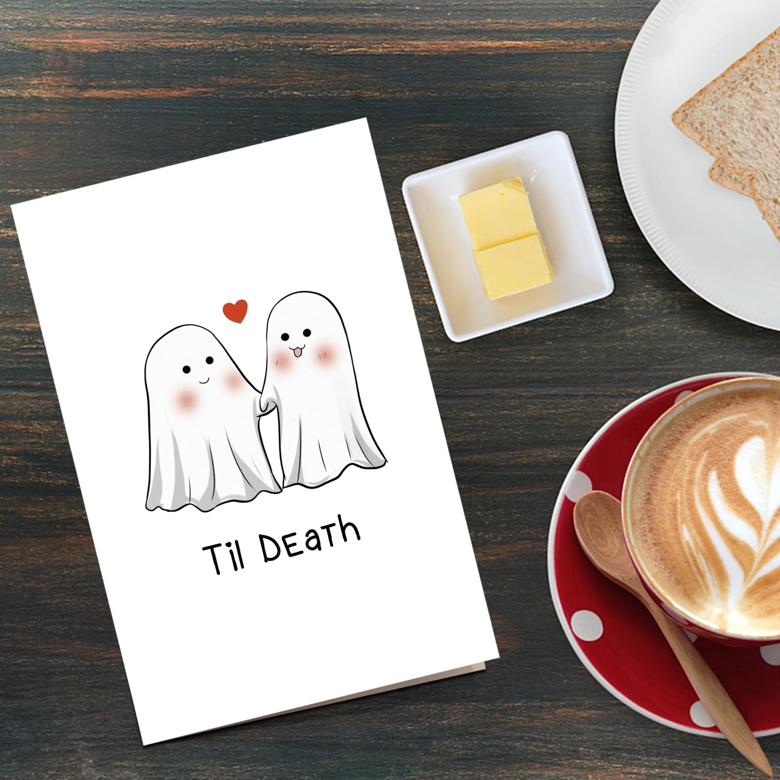 Qiliji Cute Ghost Wedding Card, Halloween Anniversary Card for Couple, Bridal Shower Card for Bride, Engagement Card for Friend, Valentine's Day Card for Husband Wife, Til Death Greeting Card