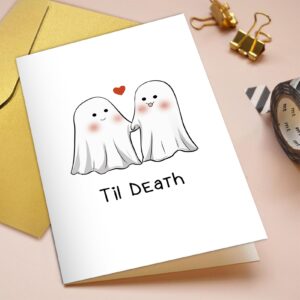 Qiliji Cute Ghost Wedding Card, Halloween Anniversary Card for Couple, Bridal Shower Card for Bride, Engagement Card for Friend, Valentine's Day Card for Husband Wife, Til Death Greeting Card