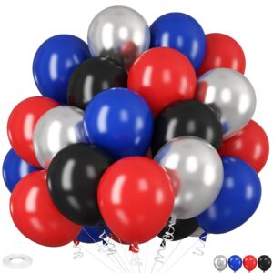 red blue black balloons, 12inch matte red black and royal blue metallic silver latex balloon for boys hero party kids spider theme birthday baby shower graduation party decorations