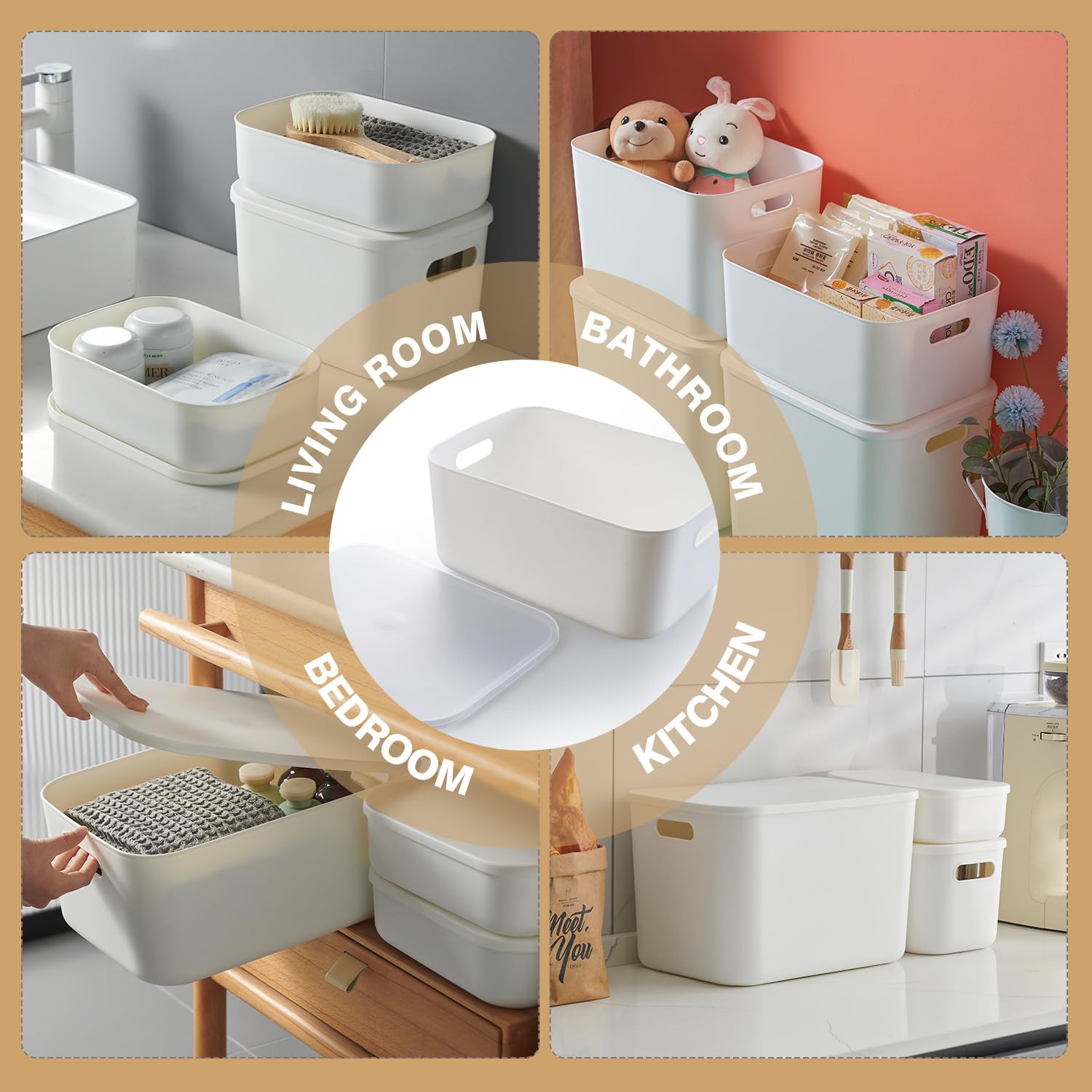 WINWOL SF White Plastic Storage Bins - Multifunctional Bins , Ideal for Office, Classroom, Kids’ Toys, and Pantry, Deep Storage Design for Perfect Organization(S-F)