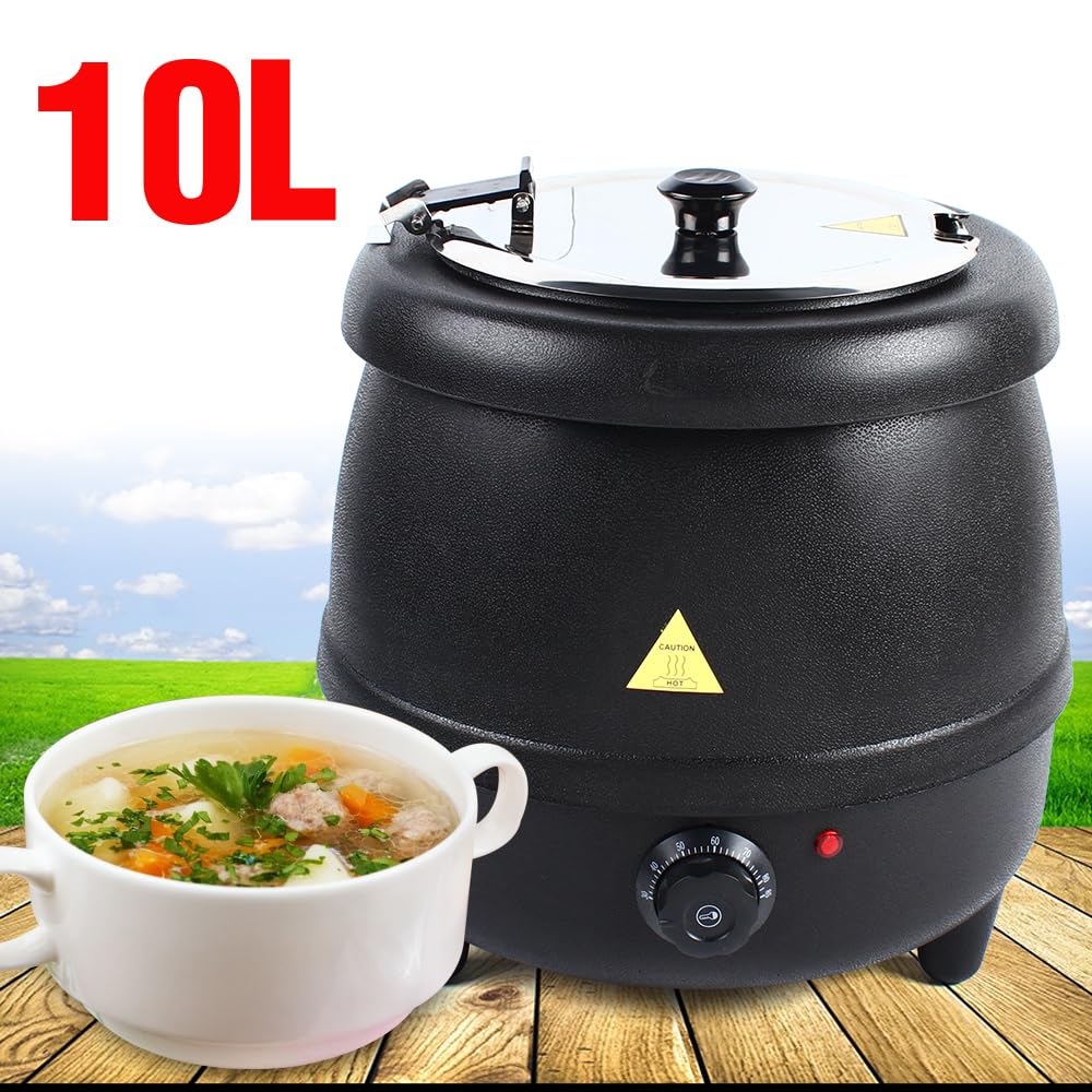 Commercial 10 Liter Black Electric Soup Kettle,Home Warmer Restaurant Stock Pot,Electric Soup Kettle with Detachable Lid 13.78 * 14.17in