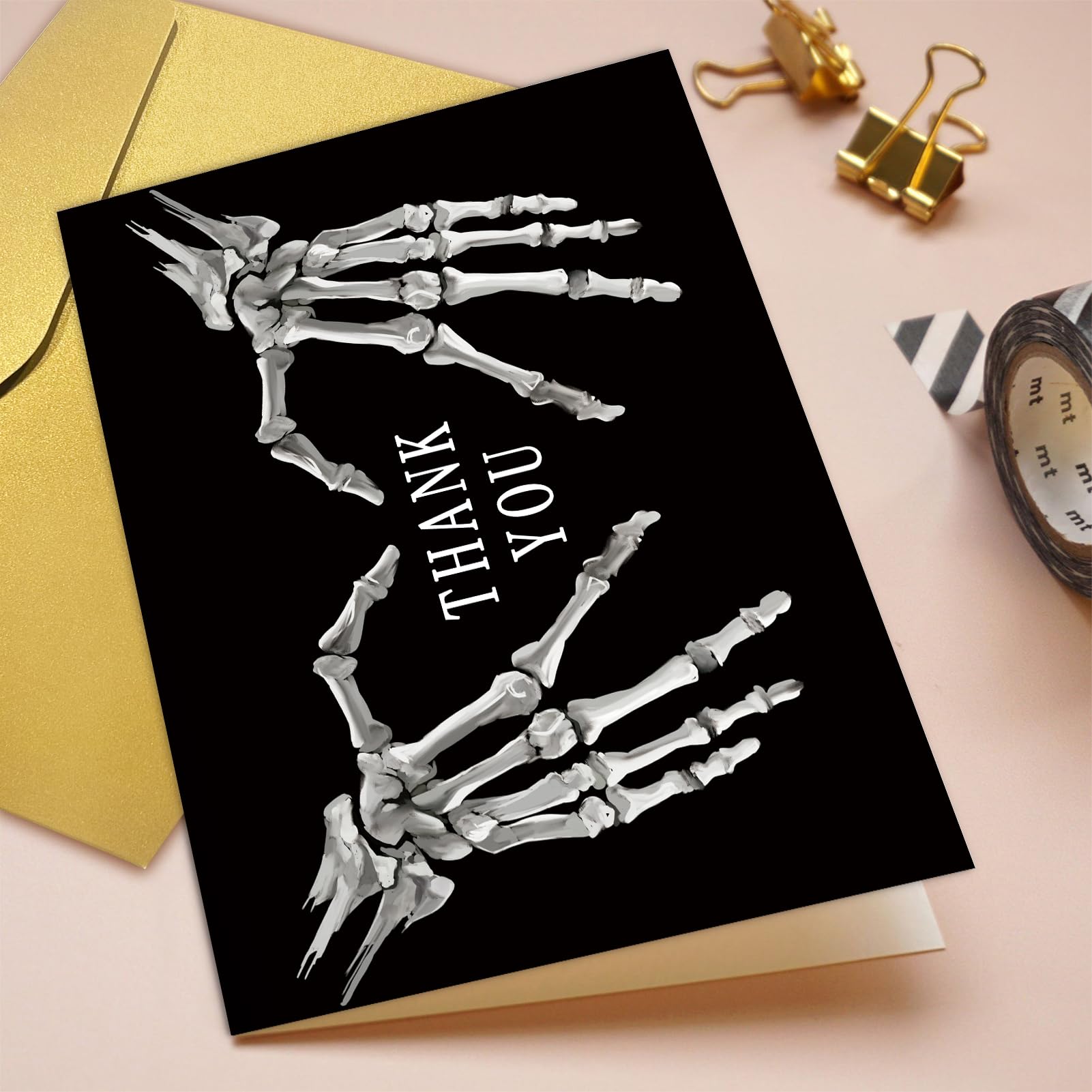 Qiliji Gothic Thank You Card for Him Her, Goth Skeleton Heart Hands Thank You Card, Halloween Party Thank You Card, Wedding Thank You Card, Spooky Appreciation Card