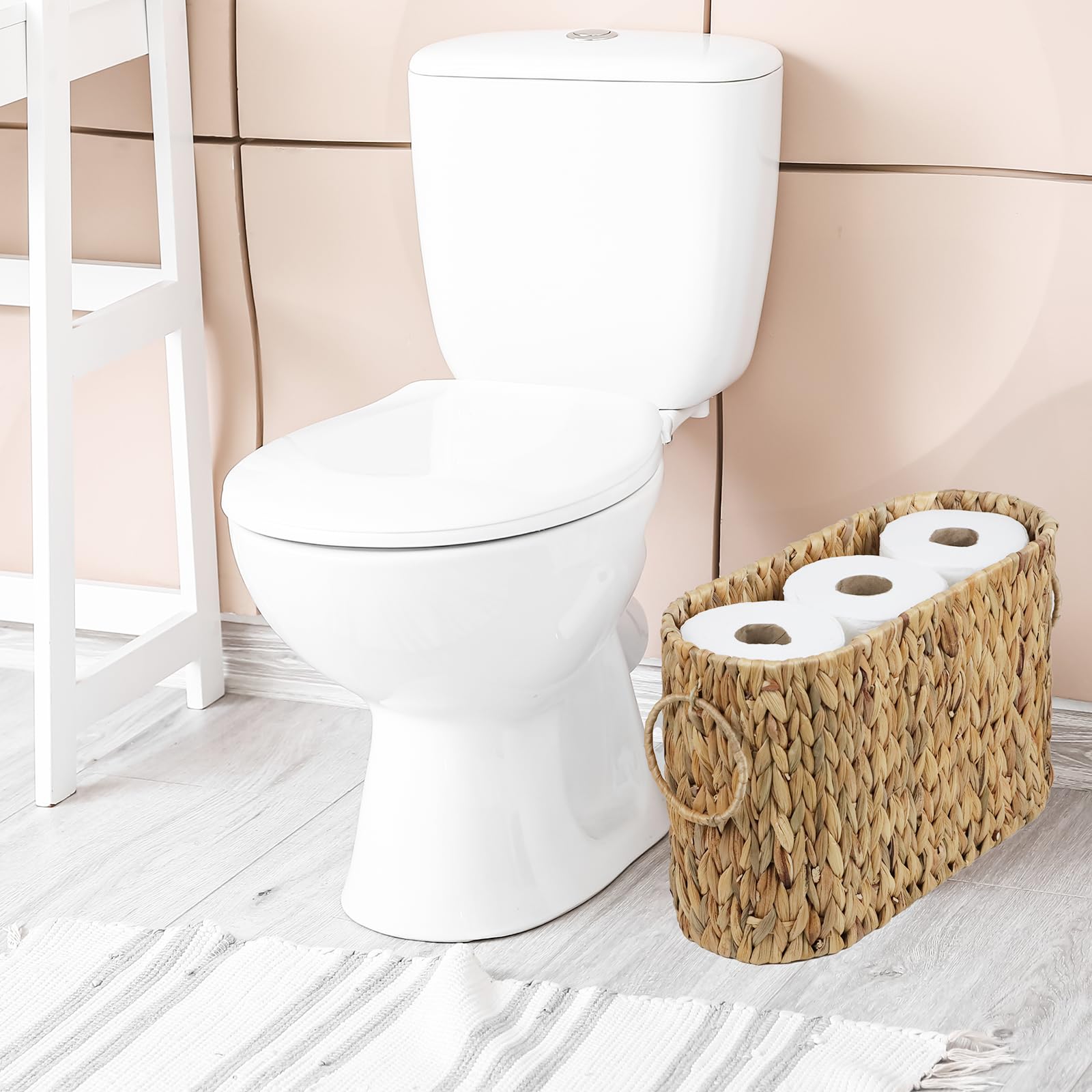 Toilet Paper Storage, Water Hyacinth Bathroom Toilet Paper Basket for Storage, Toilet Paper Holder Wicker Basket for 6 Mage Rolls, Bathroom Accessories Organizer